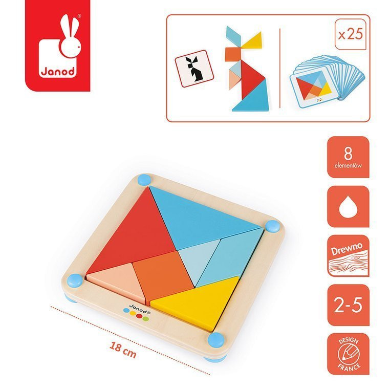 Janod Drewniana układanka Tangram Essentiel Zabawka Roku Nowość Szybka ...